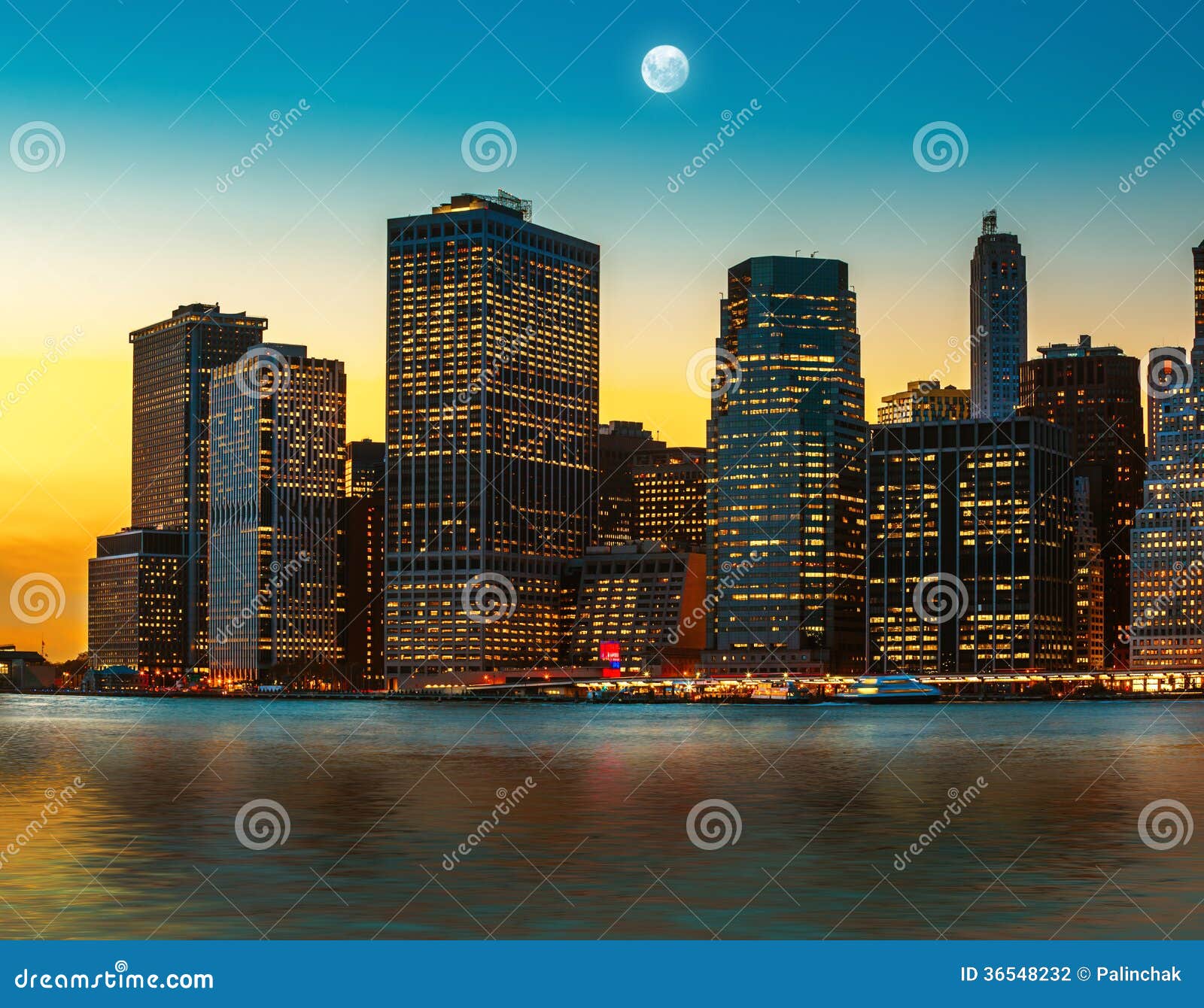 Moon over Manhattan stock photo. Image of blue, architecture - 36548232