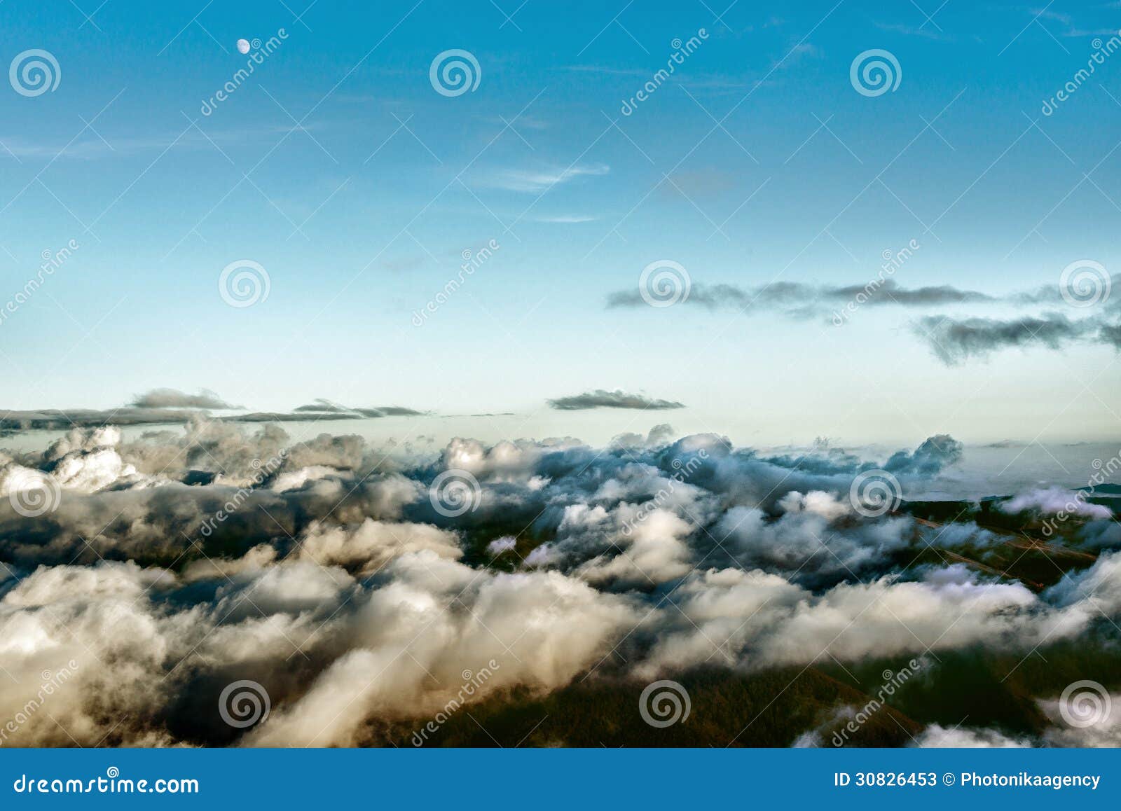 Moon Over the Mountains Covered in Clouds Stock Image - Image of moon ...
