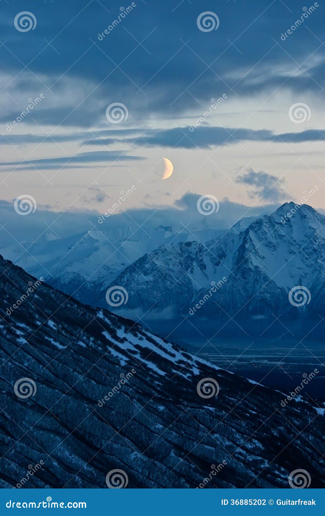 Moon over mountains stock photo. Image of cover, snow - 36885202