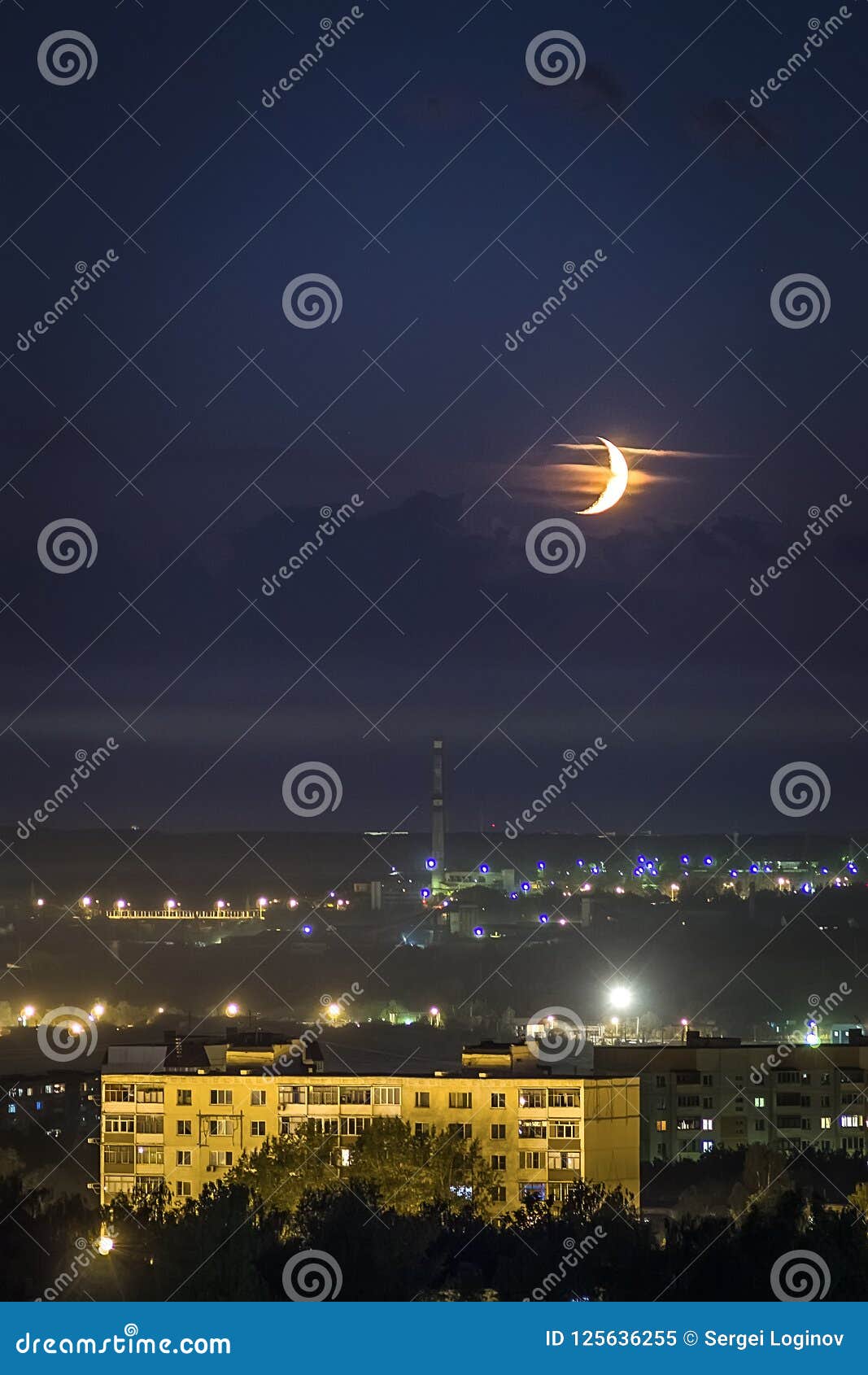 Amazing Moon Over the City at Night Stock Image - Image of moon, city ...