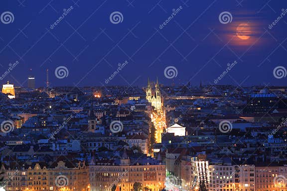 Moon over Prague stock photo. Image of dancing, cathedral - 26017238