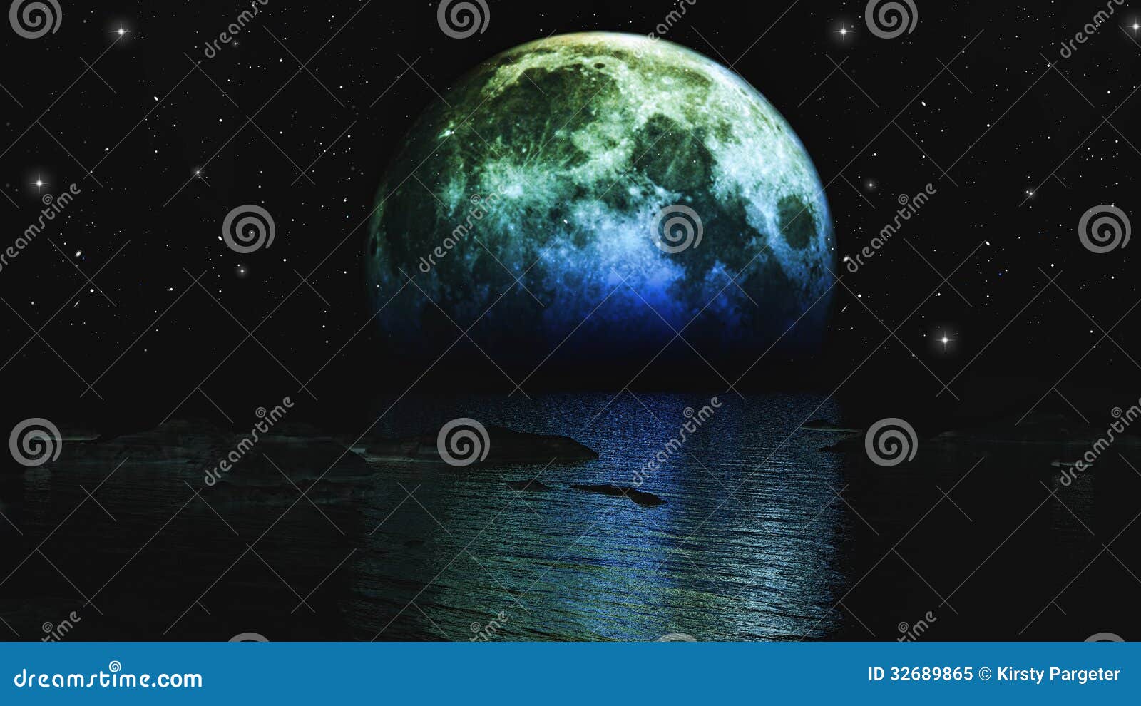 Moon over sea stock illustration. Illustration of space - 32689865