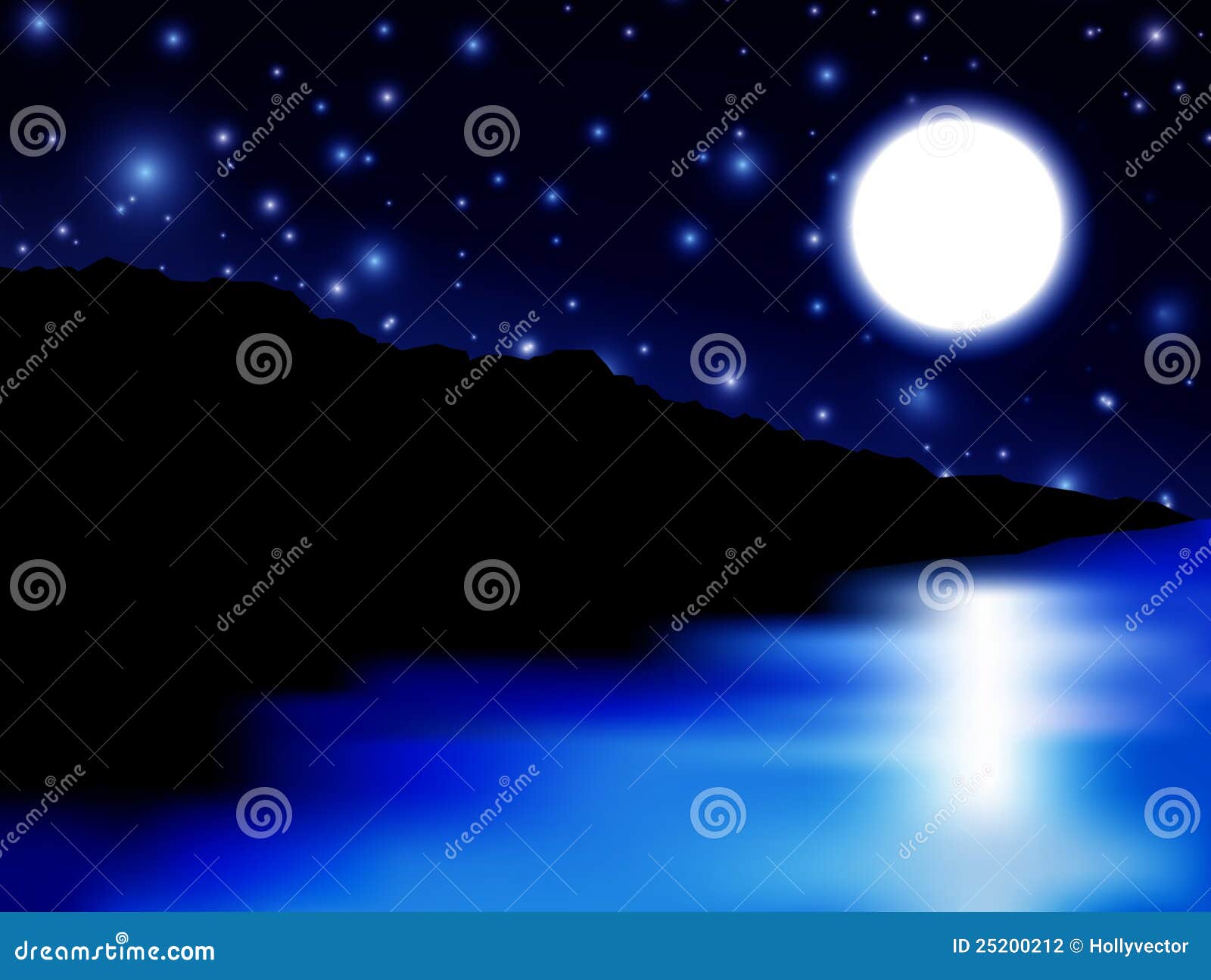 Moon over sea and island stock illustration. Illustration of midnight ...