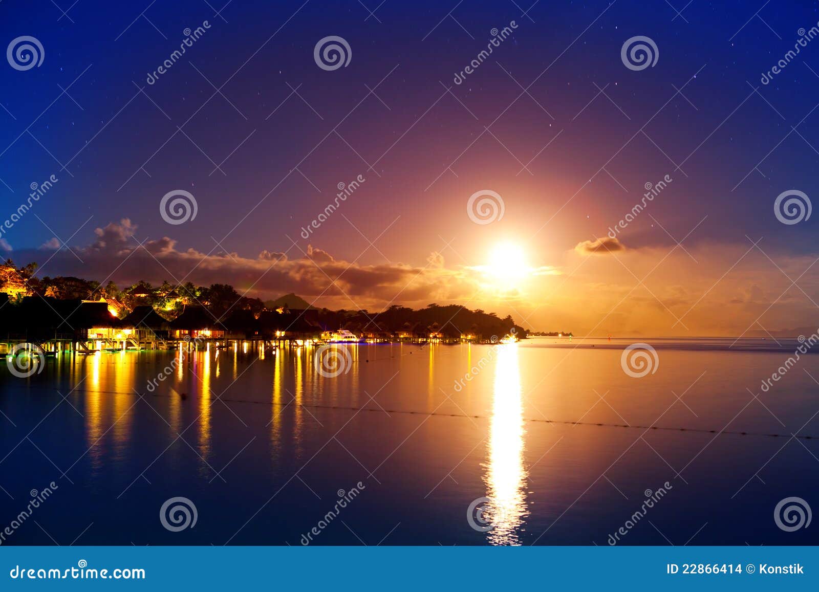 The Moon Over the Sea and Reflection in Water. Stock Photo - Image of ...