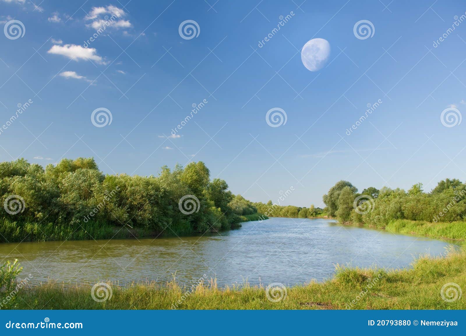 Moon Over the Summer River. Stock Photo - Image of cloudscape, outdoor ...