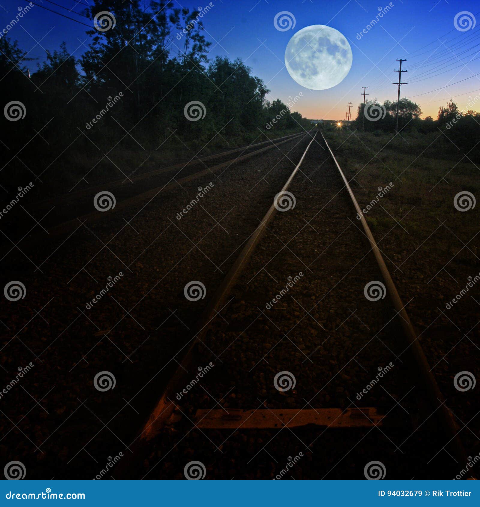 Moon over tracks stock image. Image of night, large, floating - 94032679