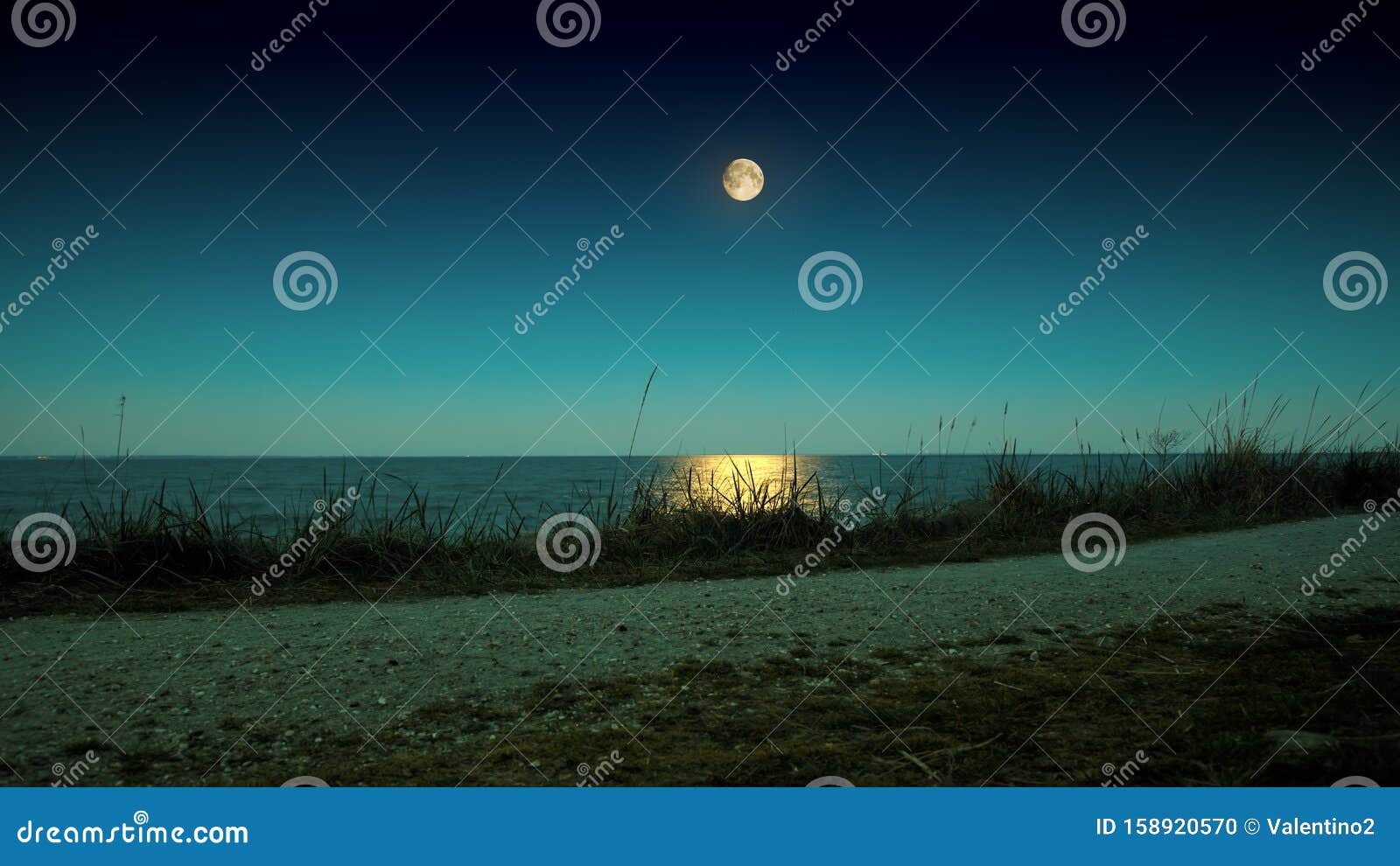 Moon over the water stock photo. Image of moon, landscape - 158920570
