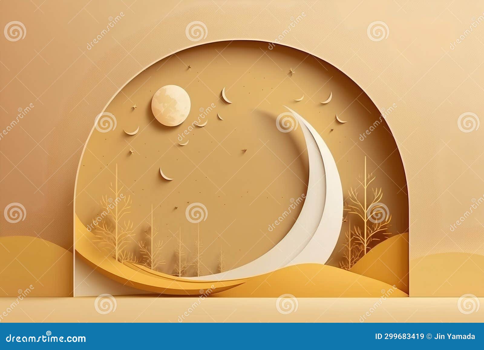 Moon and Moon in Paper Cut Style. 3d Vector Illustration Stock ...