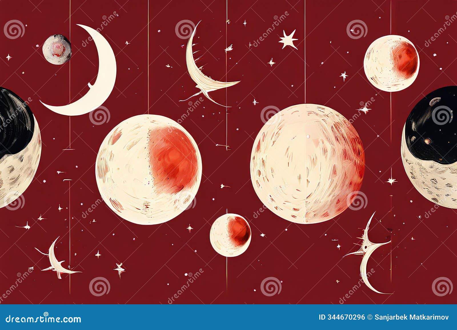 Moon a Pattern Featuring Stylized Moons and Phases Stock Illustration ...