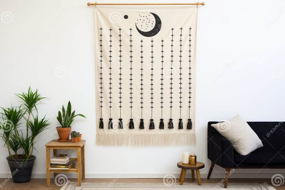 Moon Phase Tapestry Hanging on a Wall Stock Photo - Image of style ...