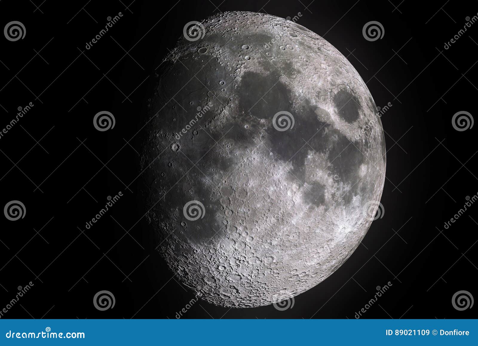 Moon Phases with Light Shadow of Moon Surface with Crater on Black ...