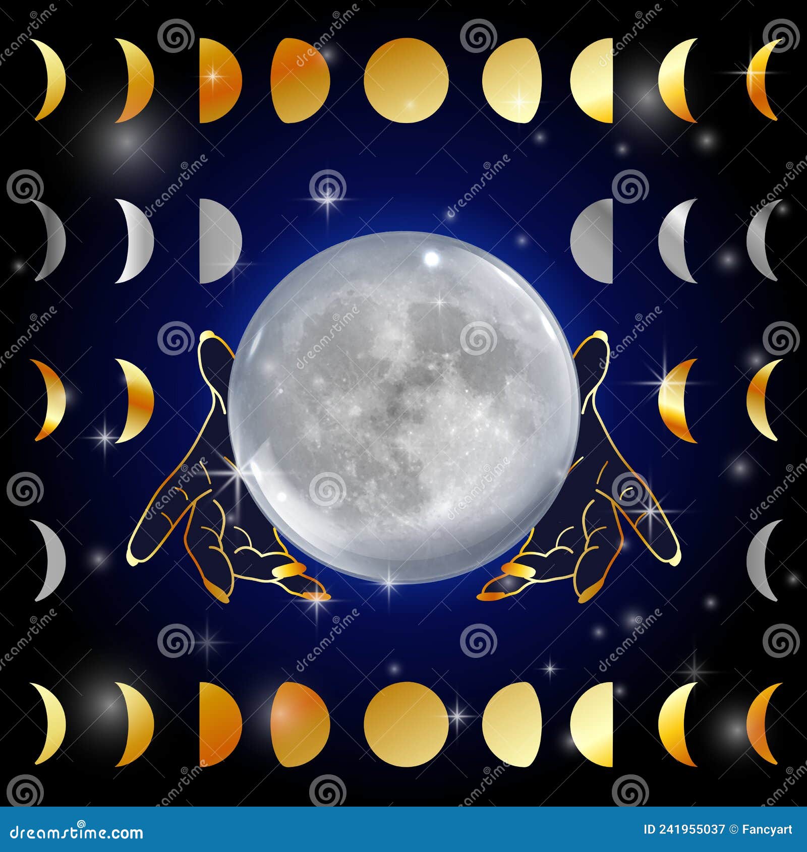 Hands Third Eye Hearts Moon Phases Sun Stars Herbs Hand Drawn Design ...