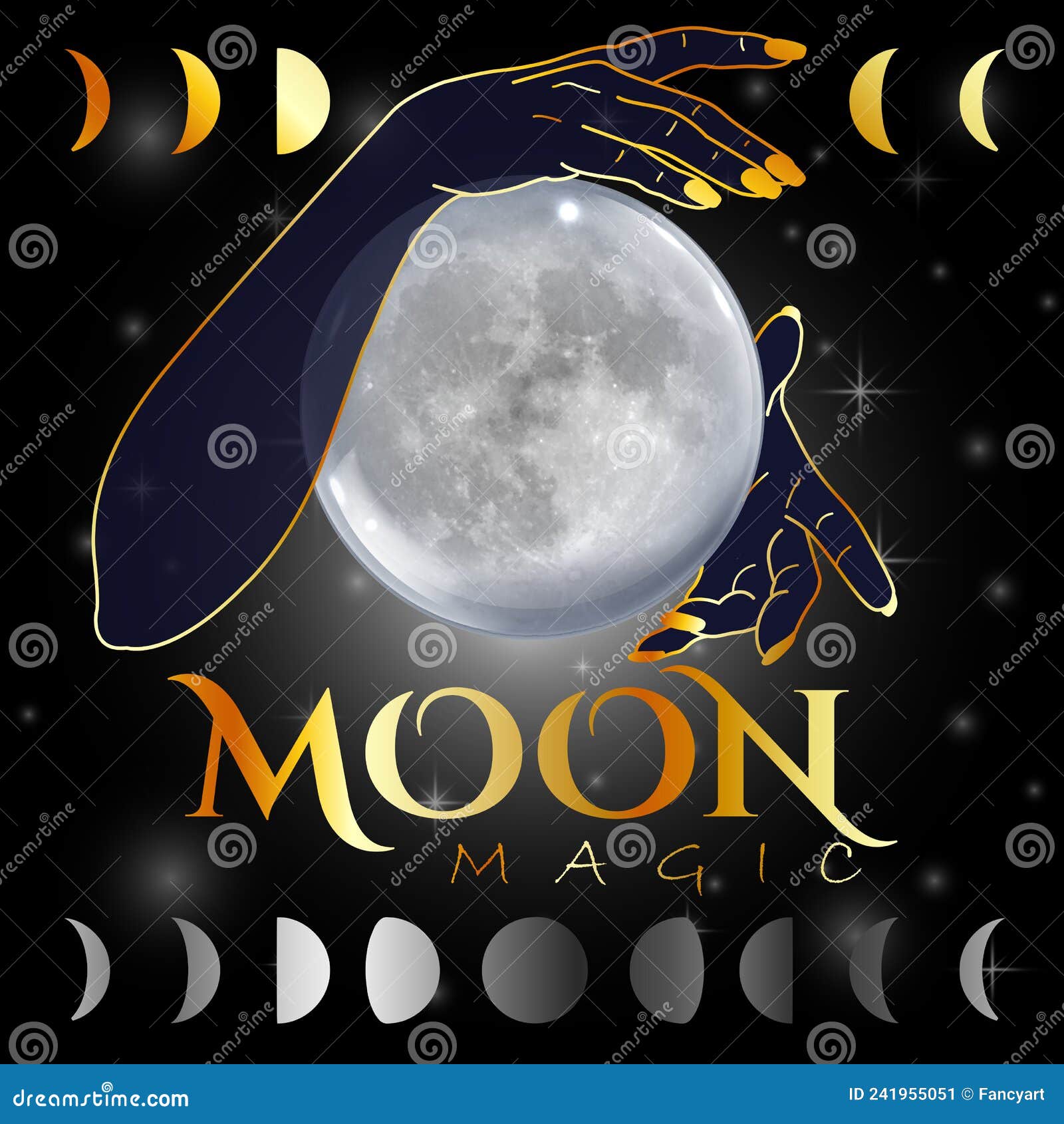 Moon Phases Mystical Womans Hands on Full Moon Stock Vector ...