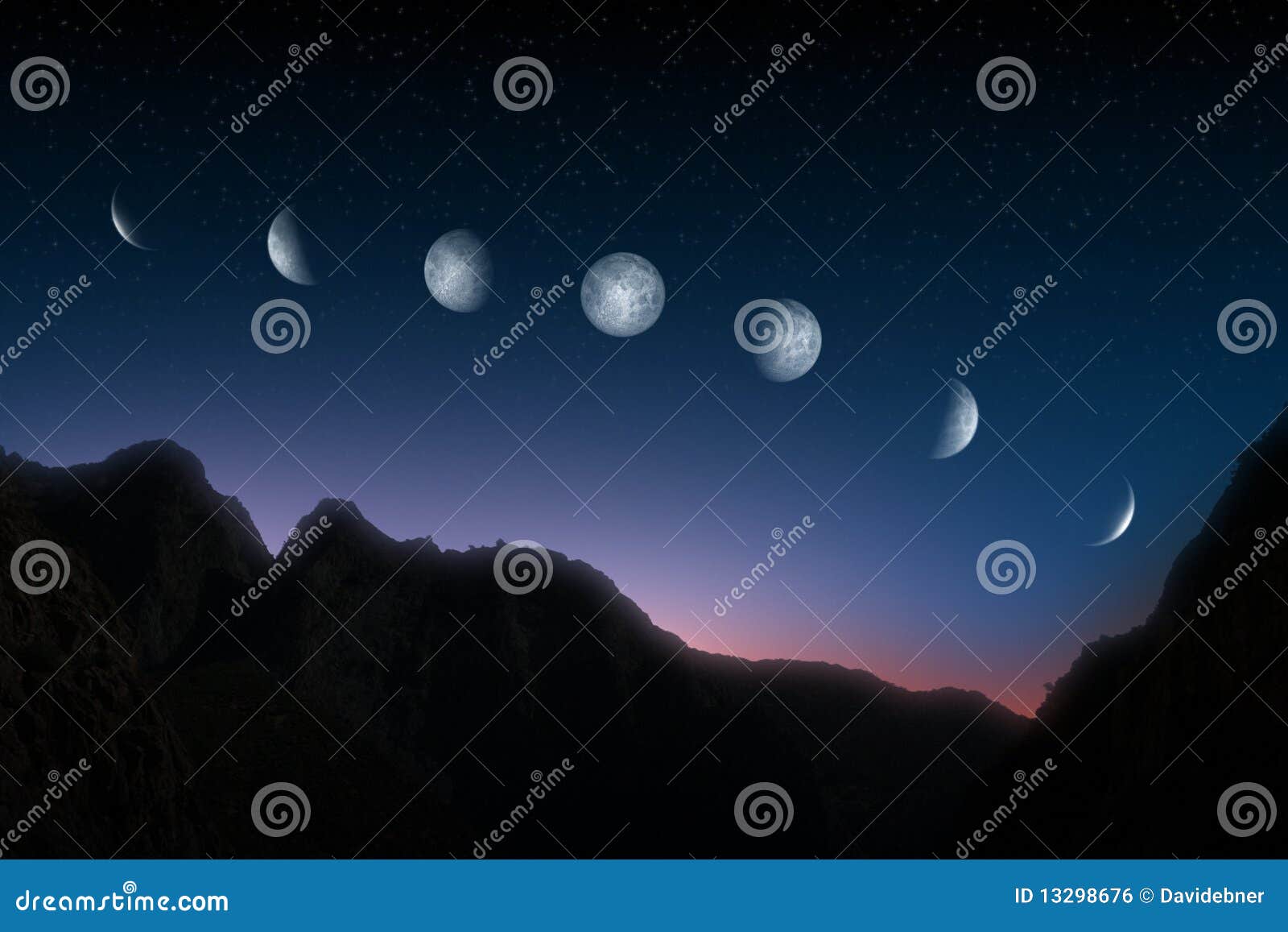 Moon Phases over Night Sky stock illustration. Illustration of blue ...