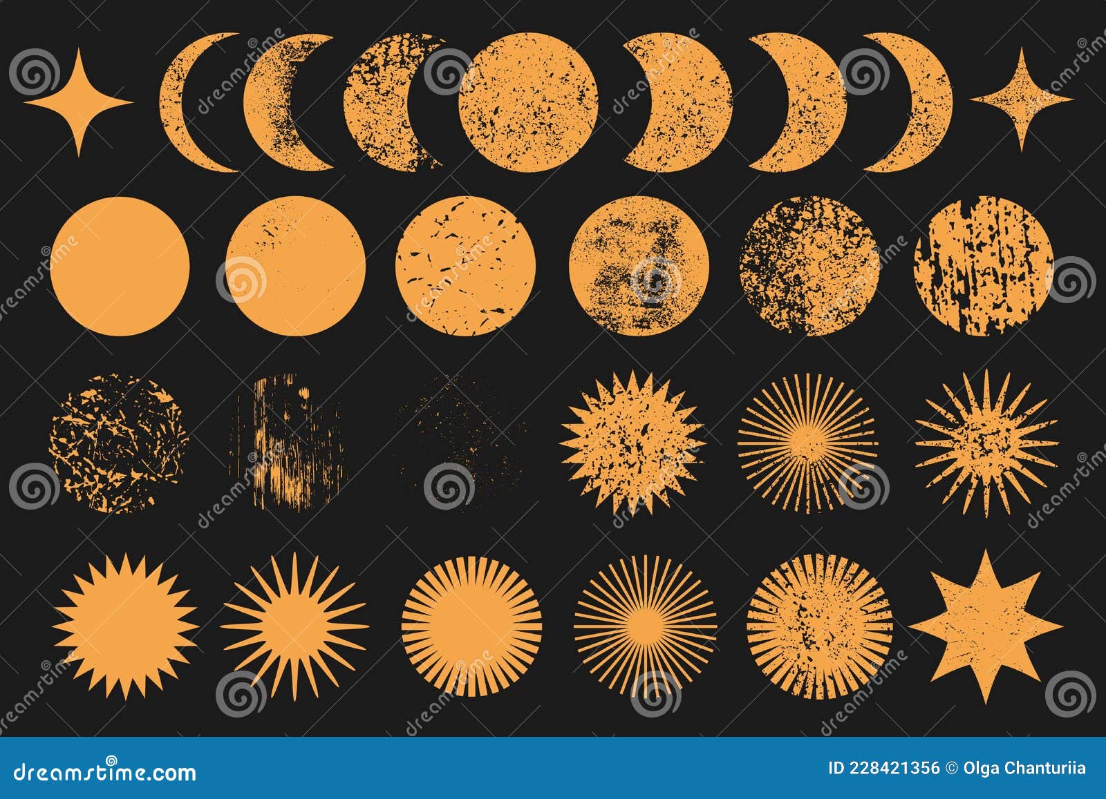Moon Phases Sun, Planet, Star Universe Objects Stock Vector ...