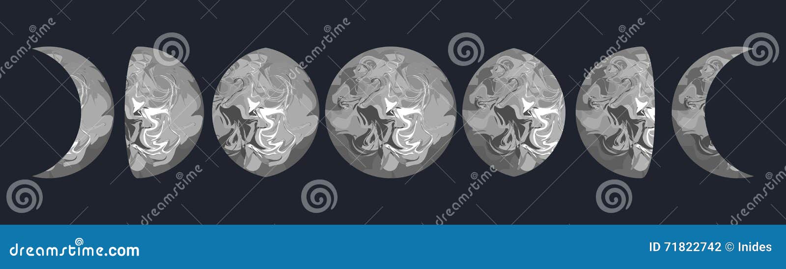 Moon Phases Vector Illustration. Grey Marbled Texture Shape. Stock ...