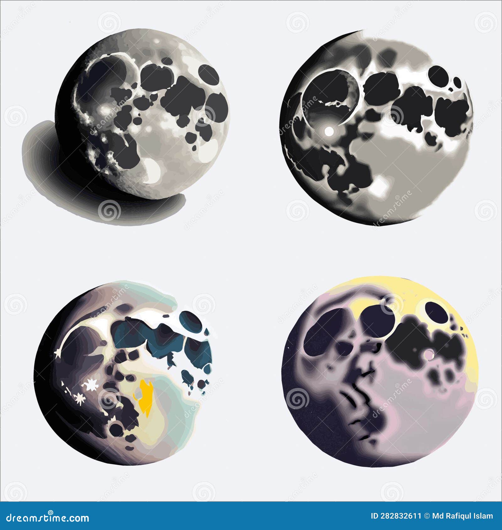 Moon Phases. Vector Illustration of the Moon and Its Craters. Stock ...