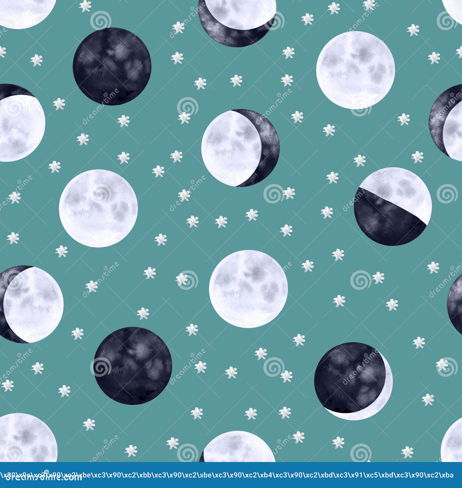 Moon Phases Watercolor Seamless Pattern Stock Illustration ...
