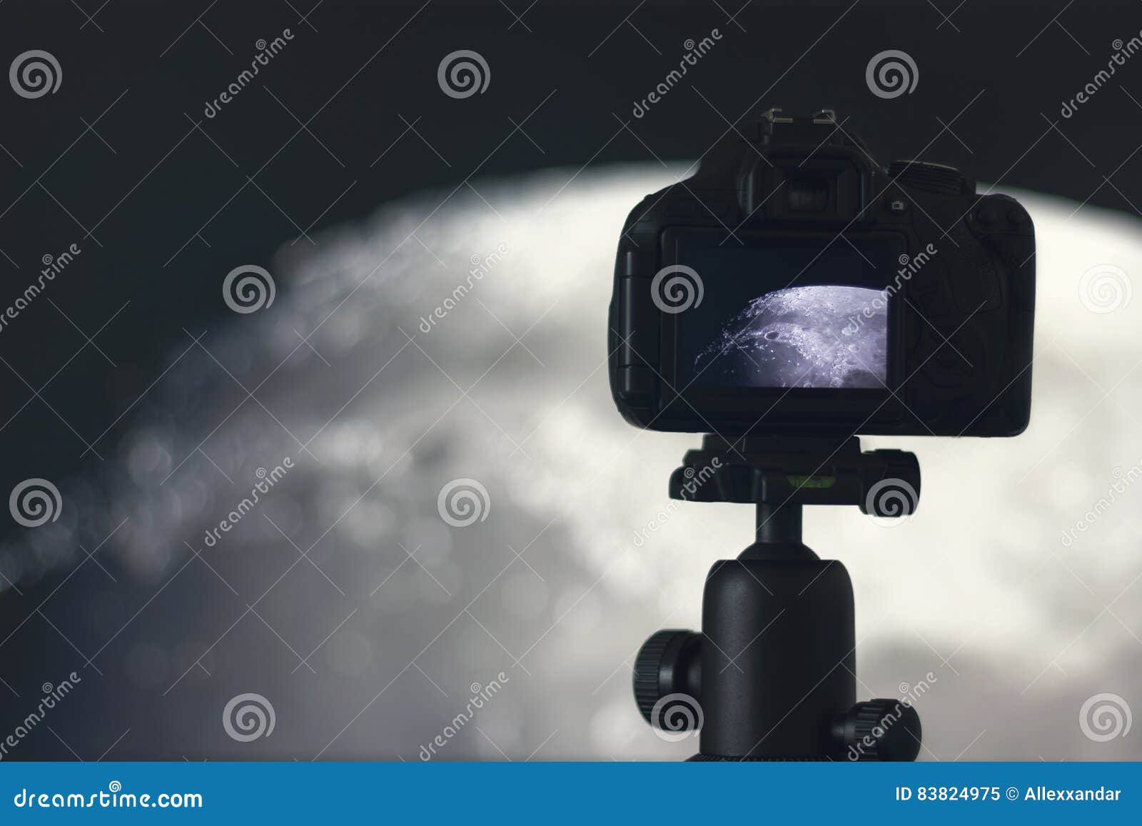 Moon Photography. Camera with Tripod Capturing Moon Stock Image - Image ...