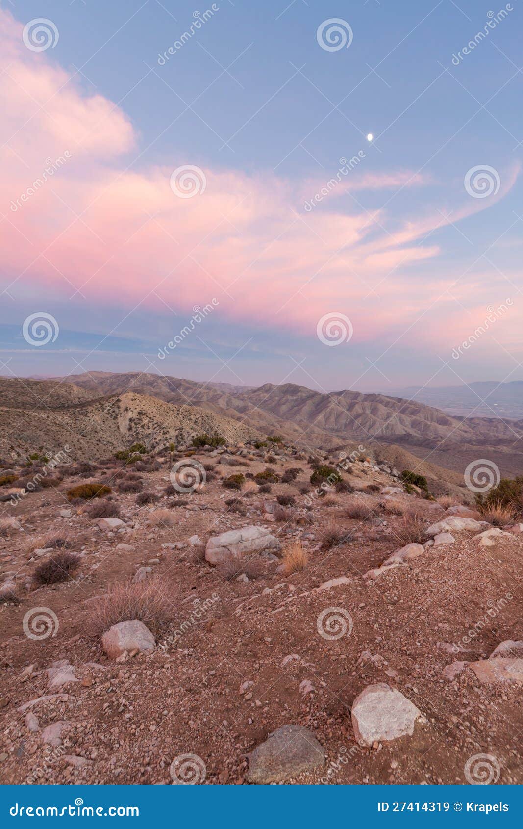 Moon and Pink Clouds Over Desert Stock Image - Image of desert, dusk ...