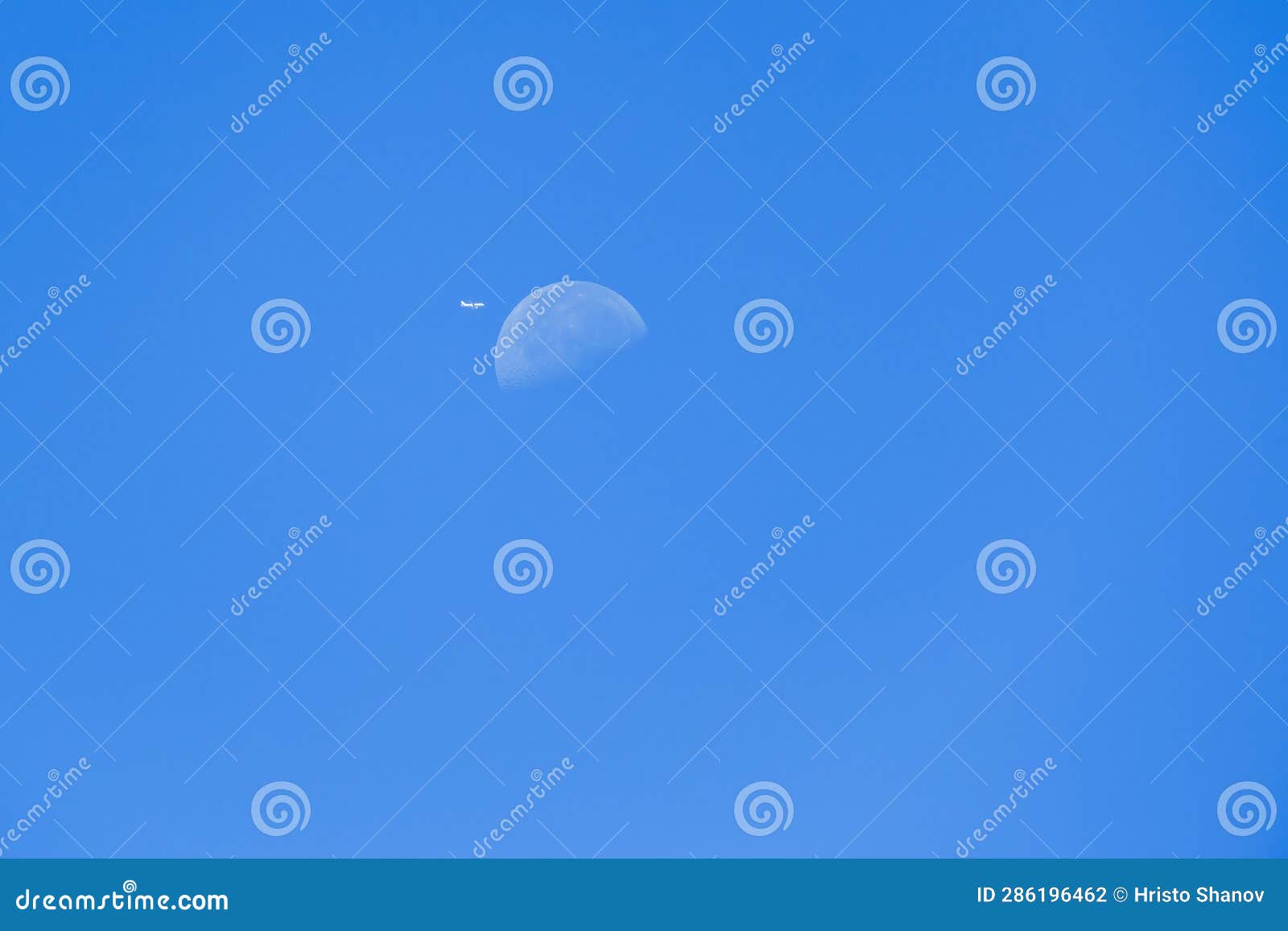Daily Moon with Plane in the Blue Sky Stock Photo - Image of full, moon ...