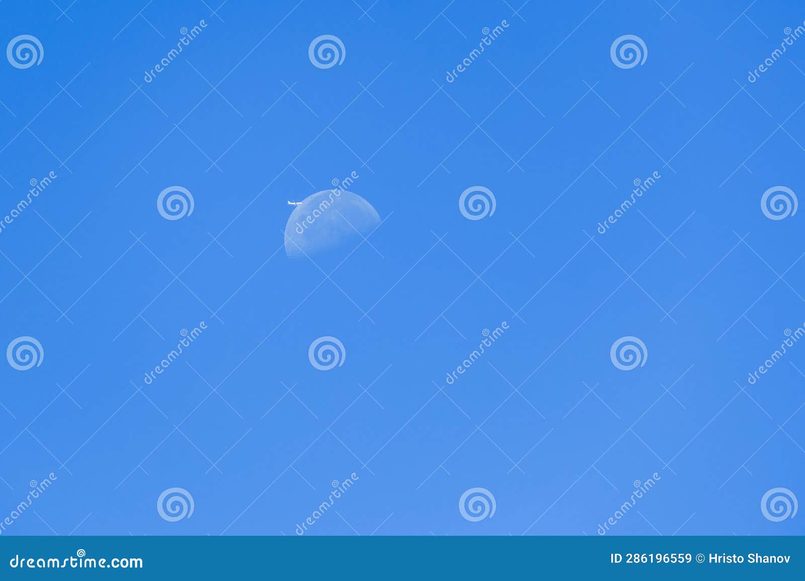 Daily Moon with Plane in the Blue Sky Stock Image - Image of round ...
