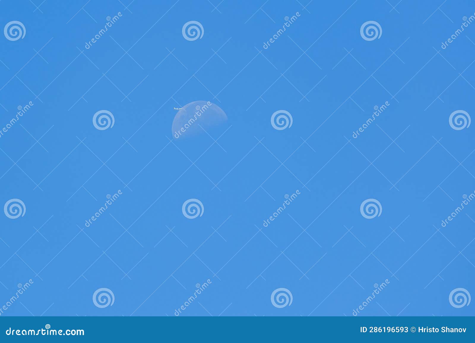 Daily Moon with Plane in the Blue Sky Stock Image - Image of nature ...