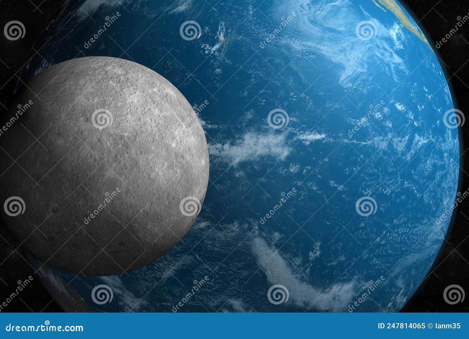 Moon and Planet Earth Orbiting in the Outer Space Stock Illustration ...