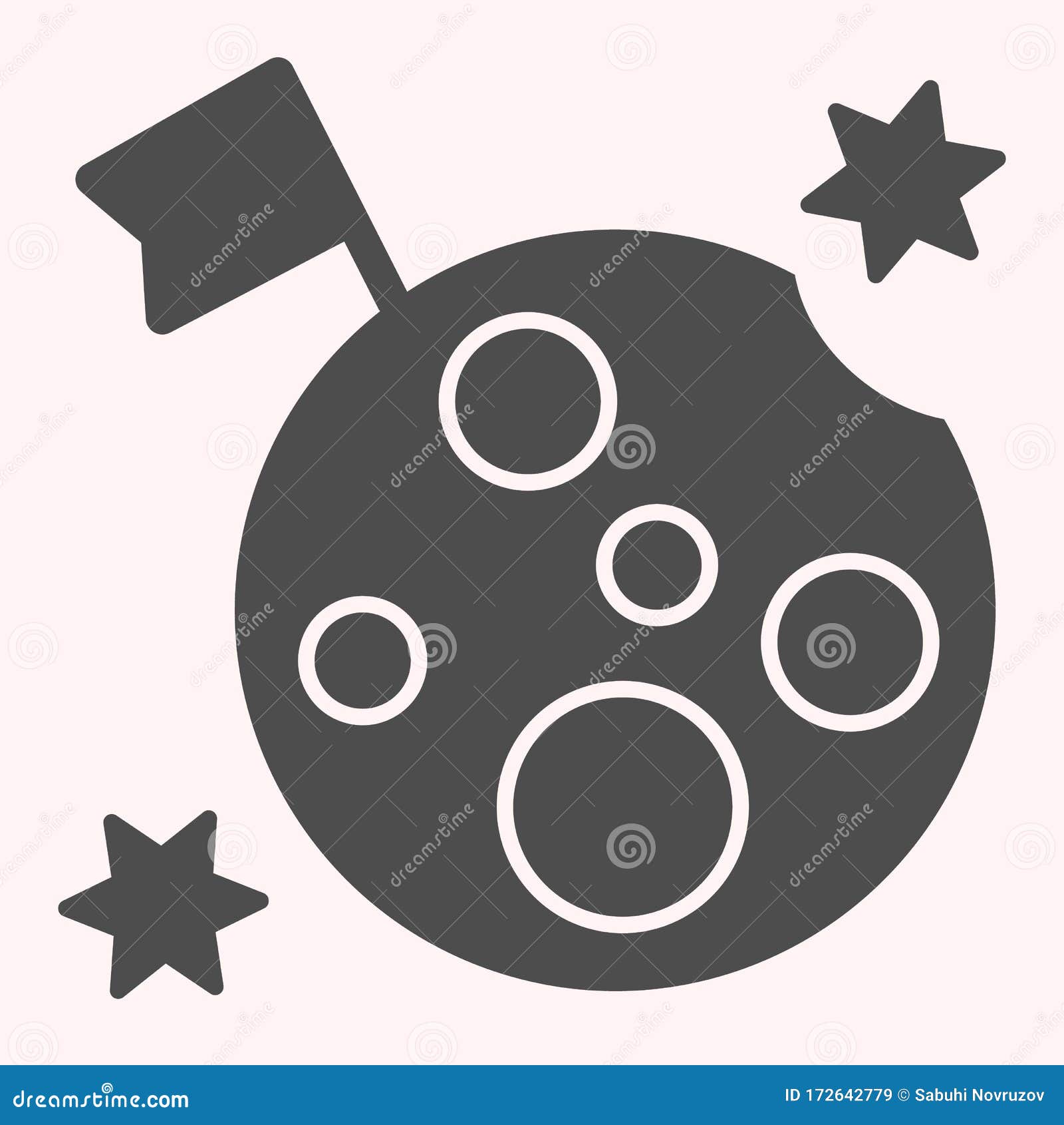 Moon Planet with Flag Glyph Icon. Satellite with Craters on Lunar ...