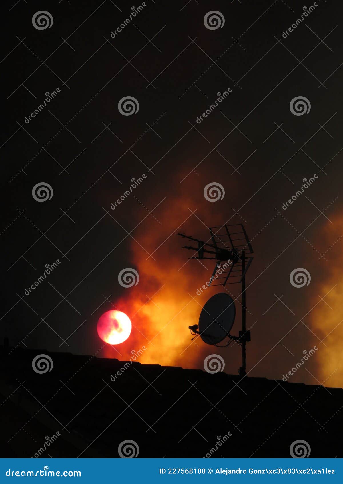 Moon red fire night smoke stock photo. Image of night - 227568100