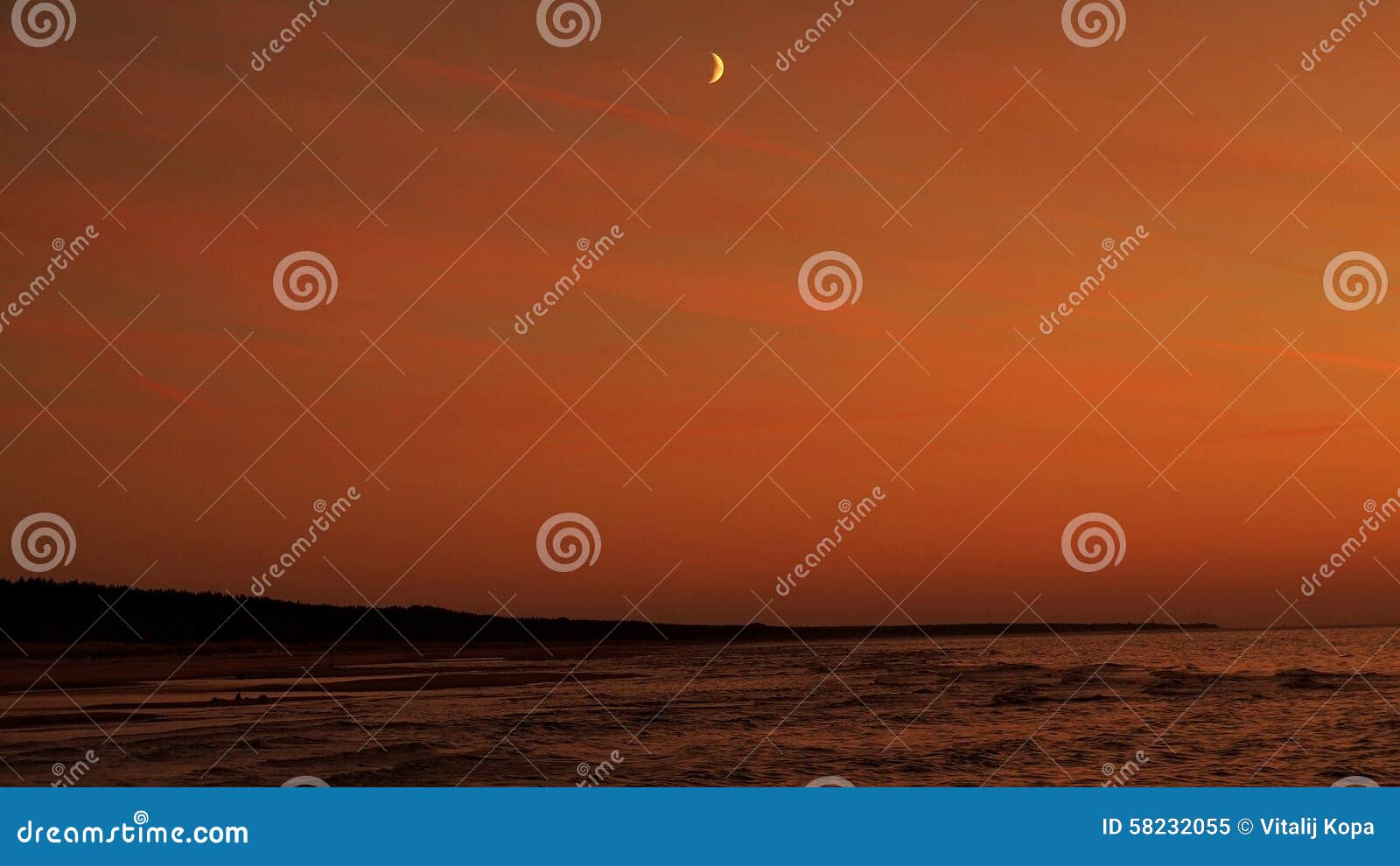 Moon and red sky at sunset stock image. Image of nightscape - 58232055