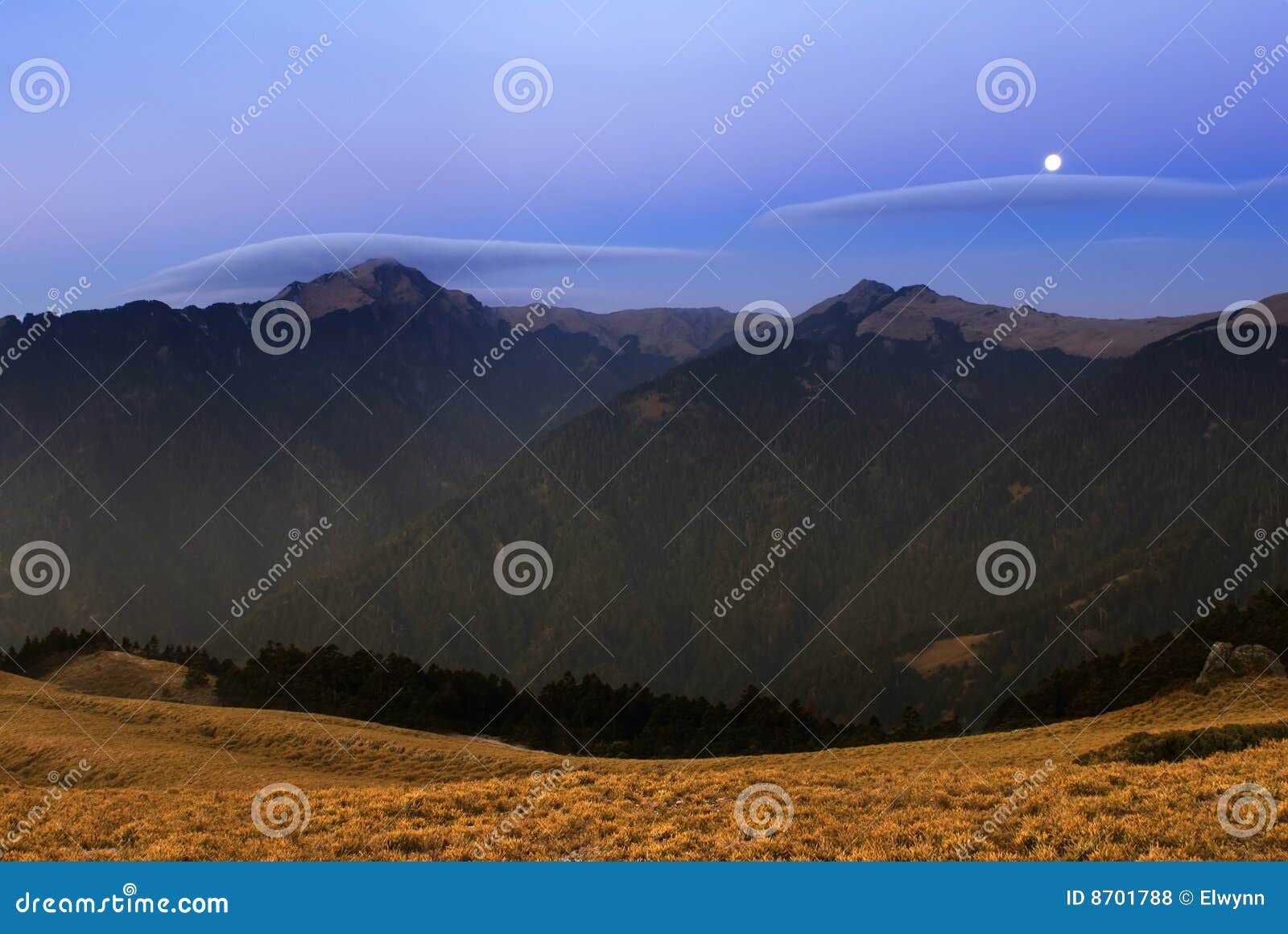 Moon Rised and Shining Over the High Mountain. Stock Photo - Image of ...