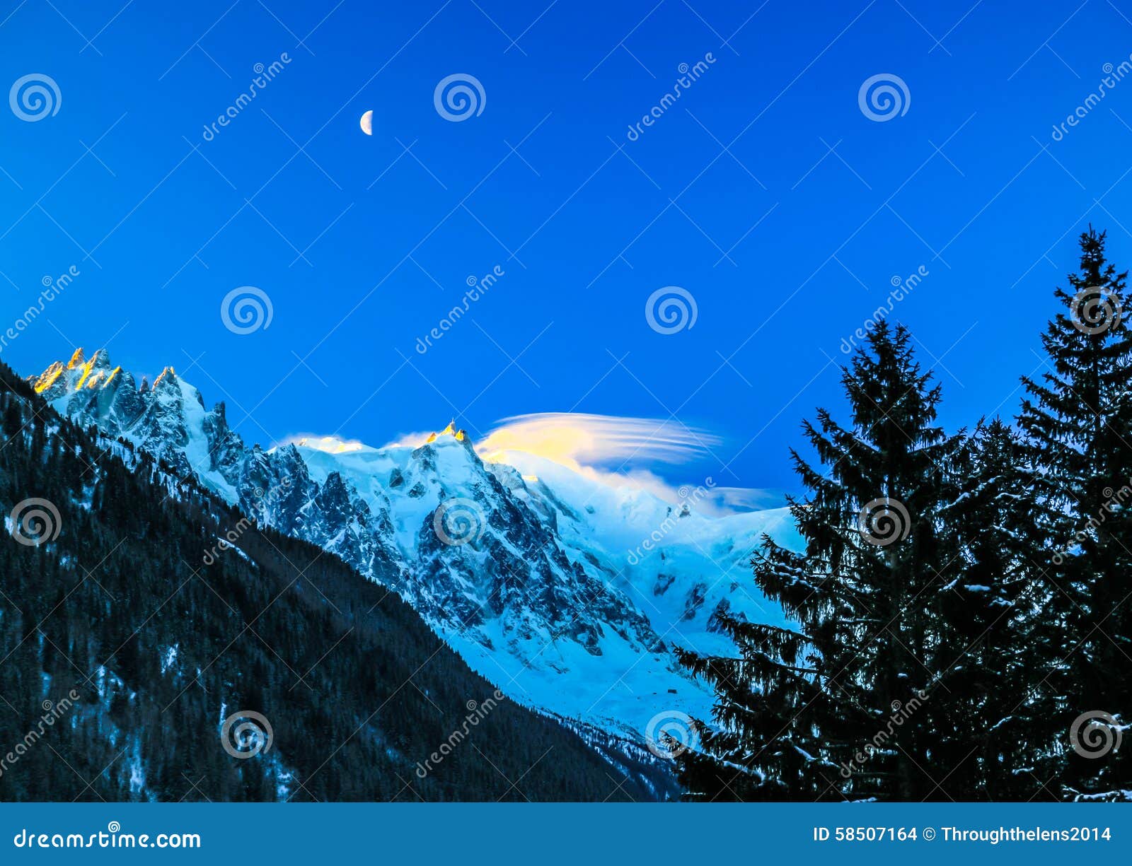 Moon Rises Above the Mount Blanc in France Stock Photo - Image of monte ...