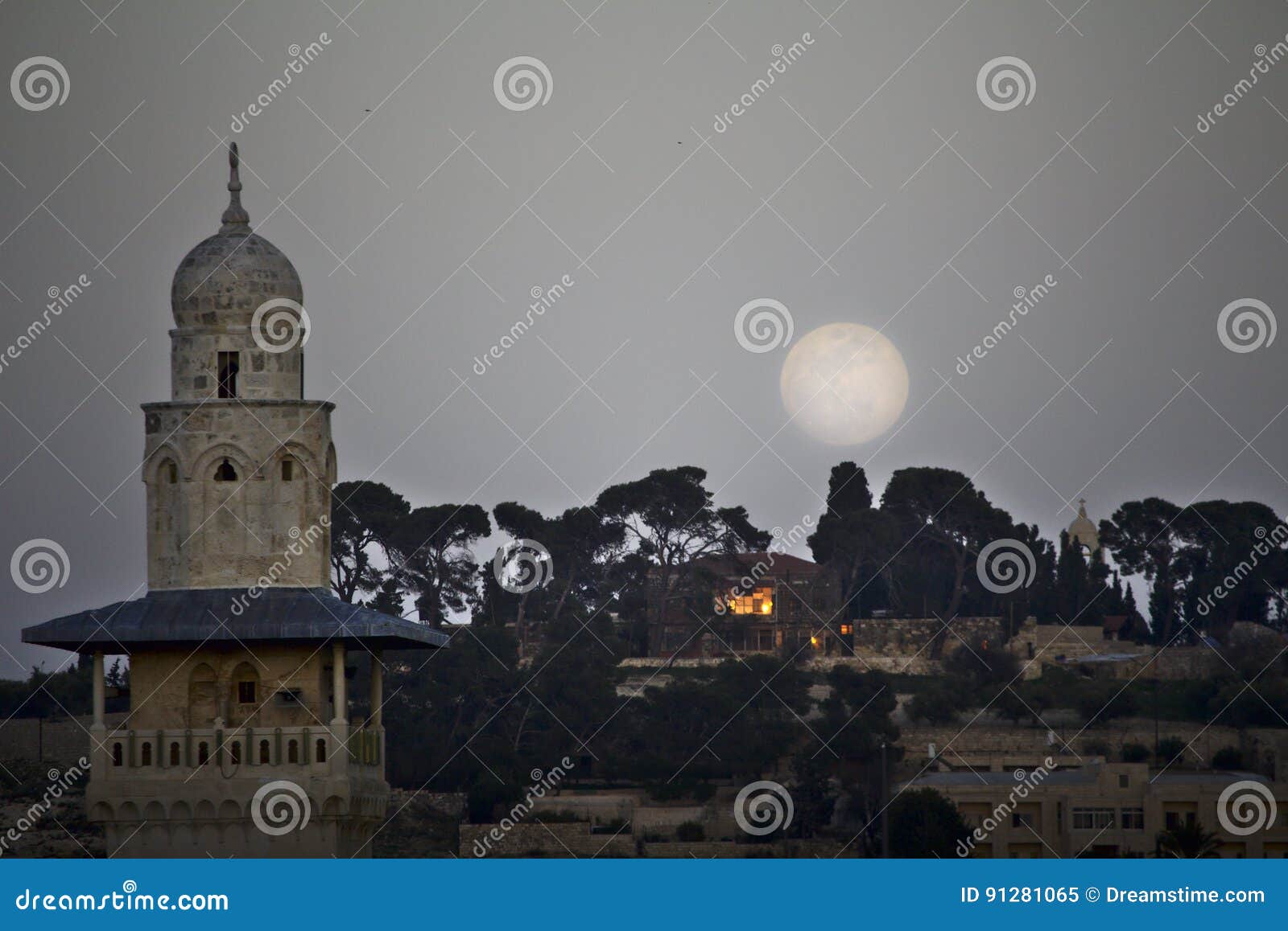 Moon rises over Jerusalem stock image. Image of ancient - 91281065