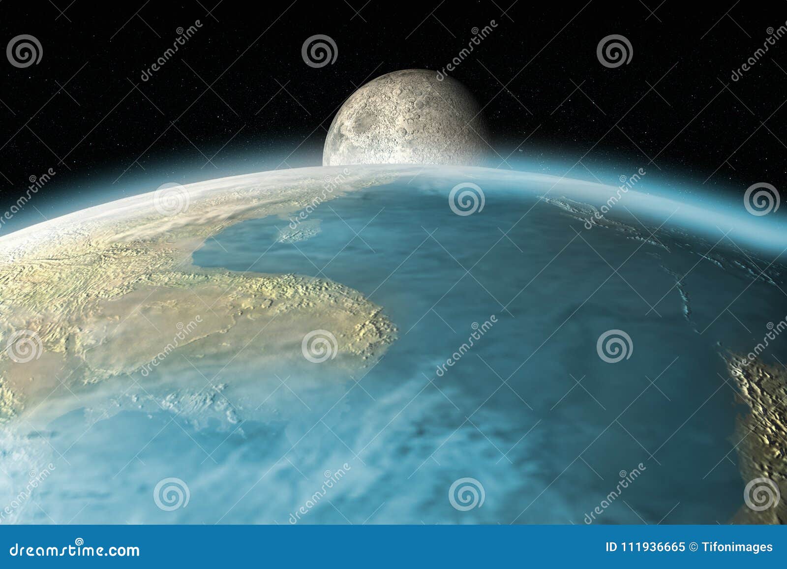 Moon Rising Over Earth Horizon Stock Illustration - Illustration of ...