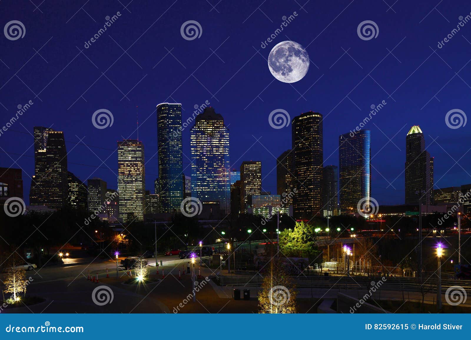 Moon Rising Over Houston, Texas Stock Image - Image of urban, view ...