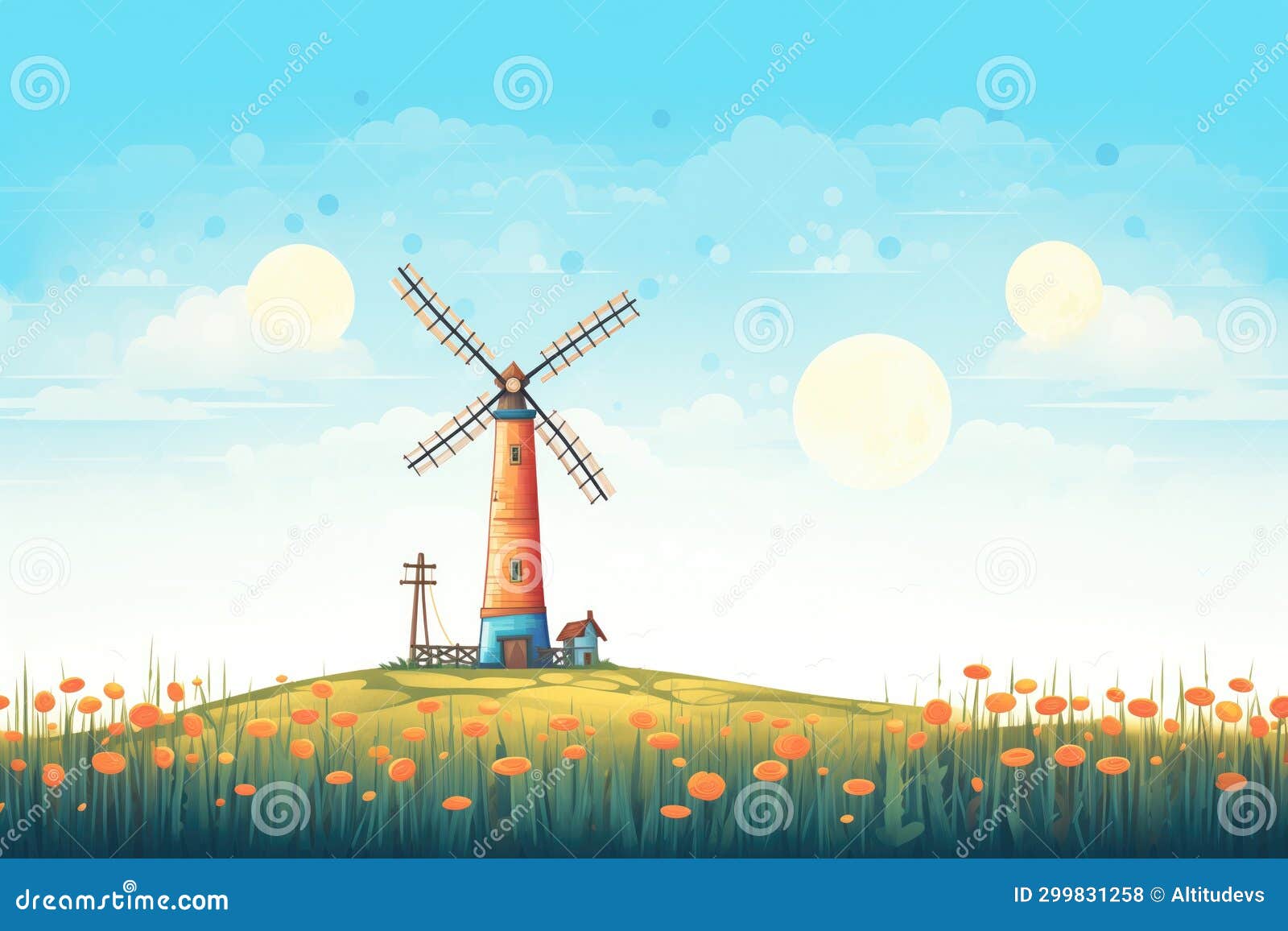 Moon Rising Over a Lonely Windmill in a Field Stock Photo - Image of rural, night: 299831258