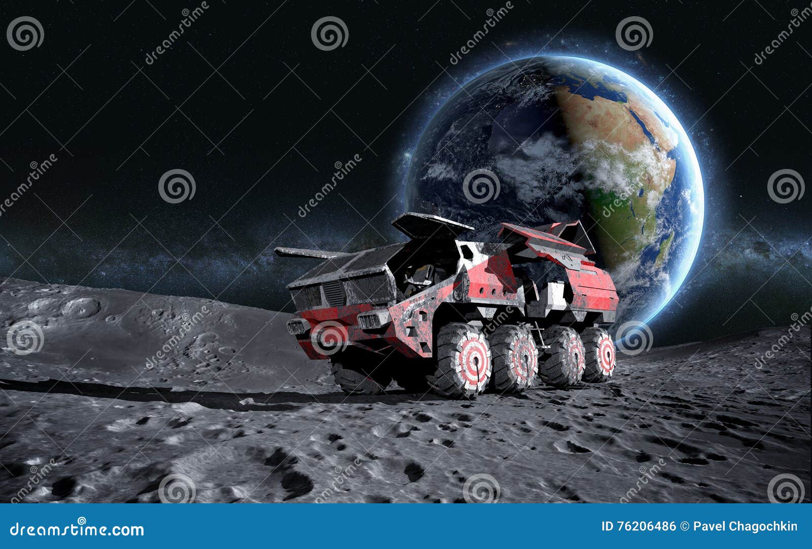 Moon Rover on the Moon. Space Expedition. Moon Surface Stock ...