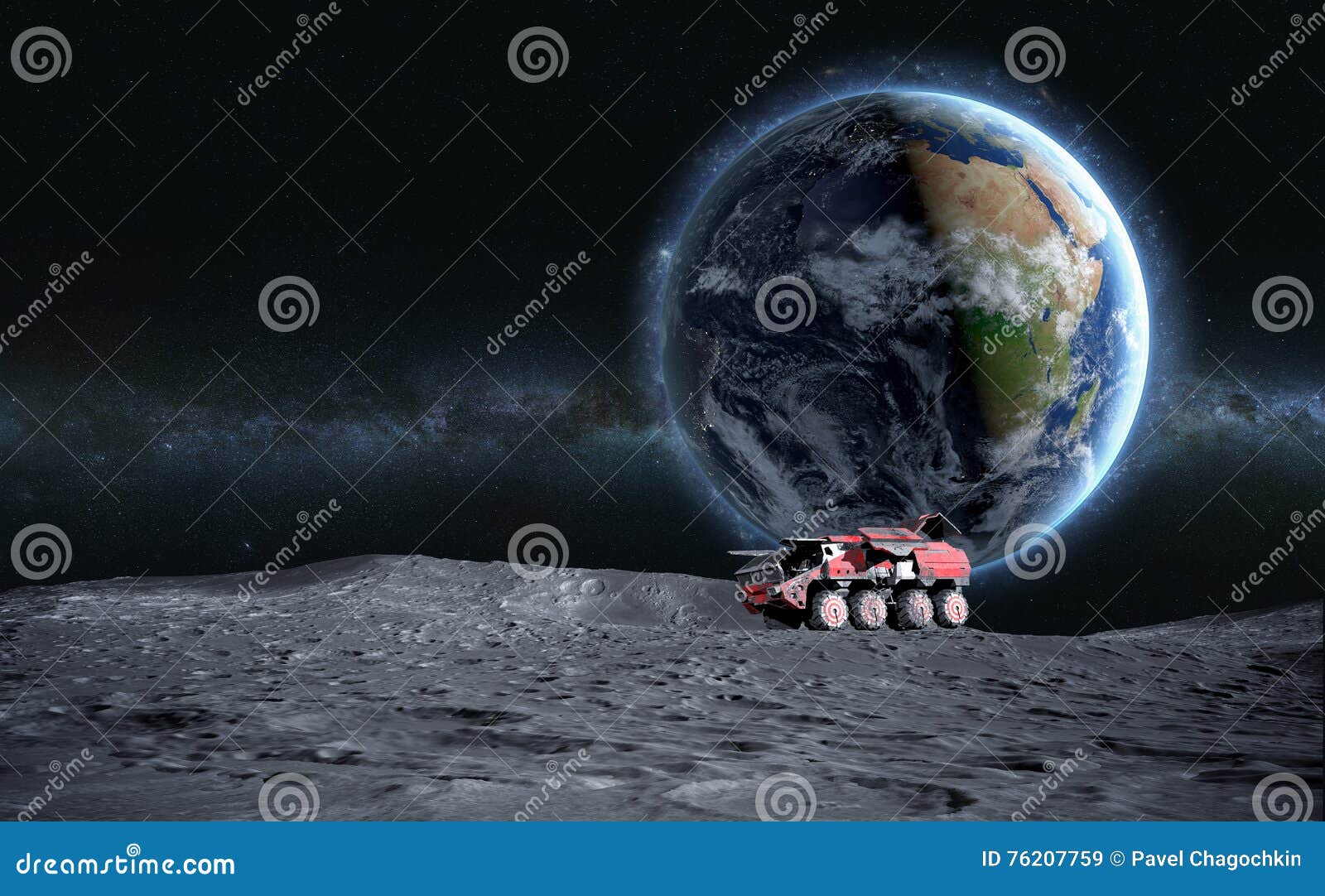Moon Rover on the Moon. Space Expedition. Moon Surface Stock ...
