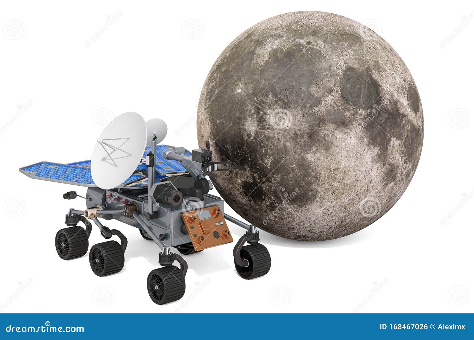 Moon Rover, Planetary Rover with Moon. 3D Rendering Stock Illustration ...