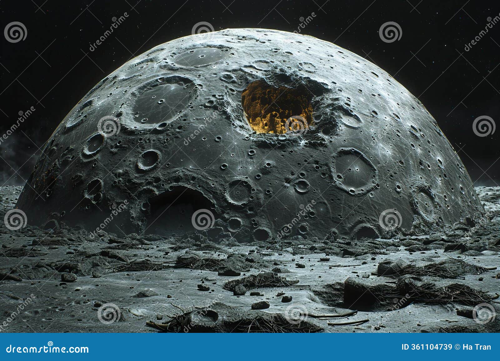 Of the Moon S Outer Surface with Crater and Hole Stock Illustration ...