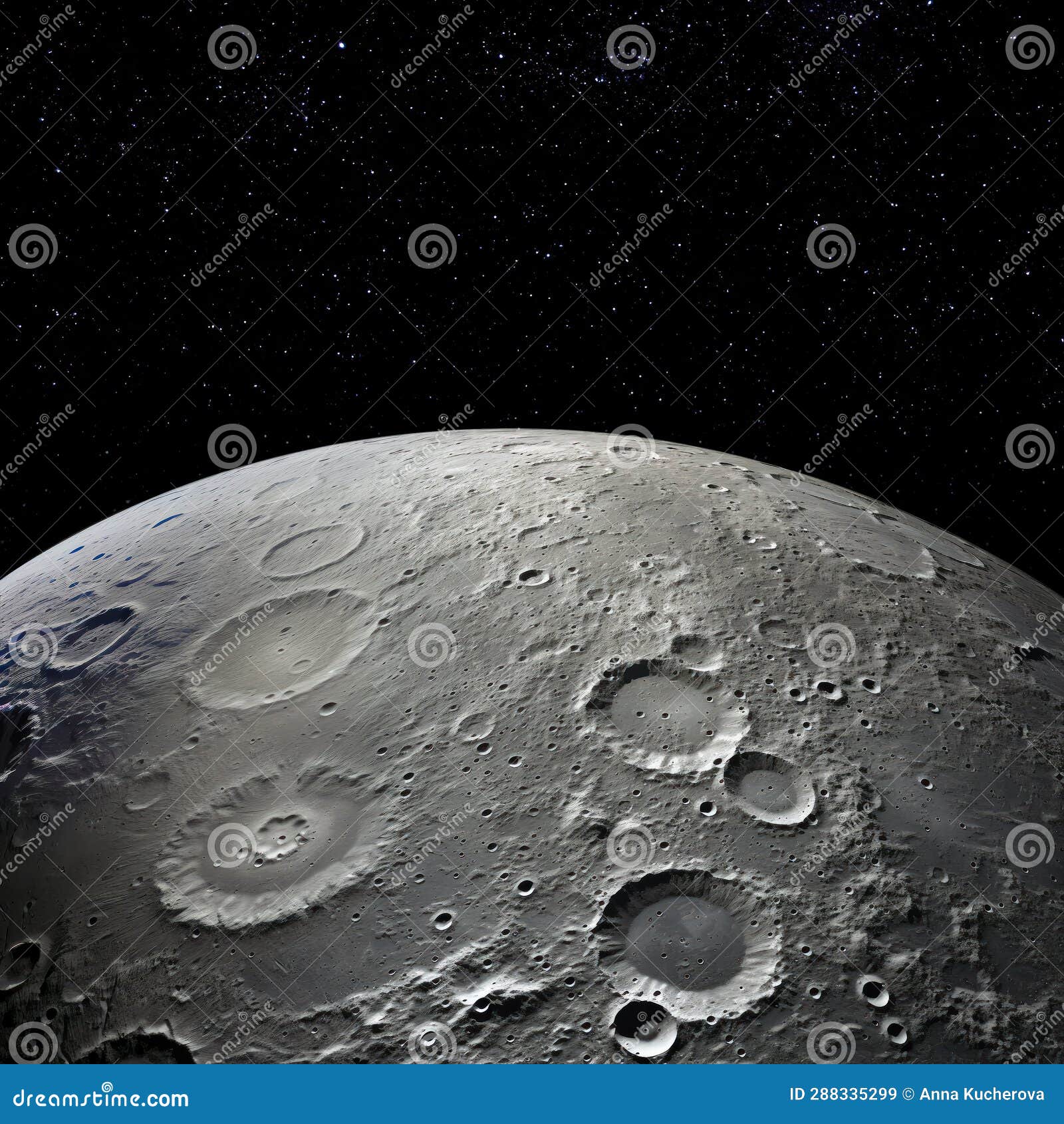 Moon's Rugged Surface From Space, Showing A Partial View Of Its Diameter Against A Black Starry ...