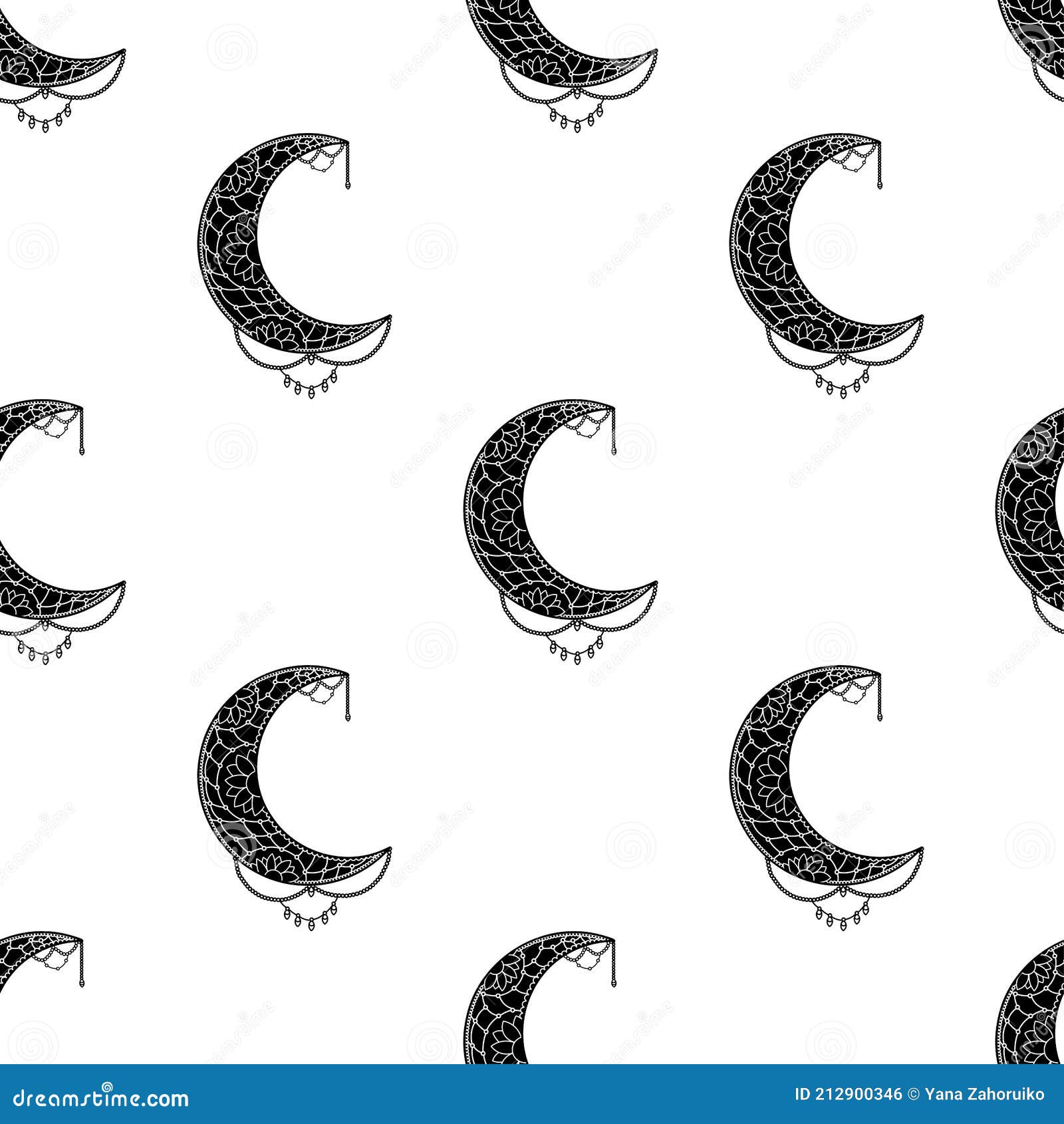 Moon Seamless Pattern. Black and White Digital Paper Stock Vector ...