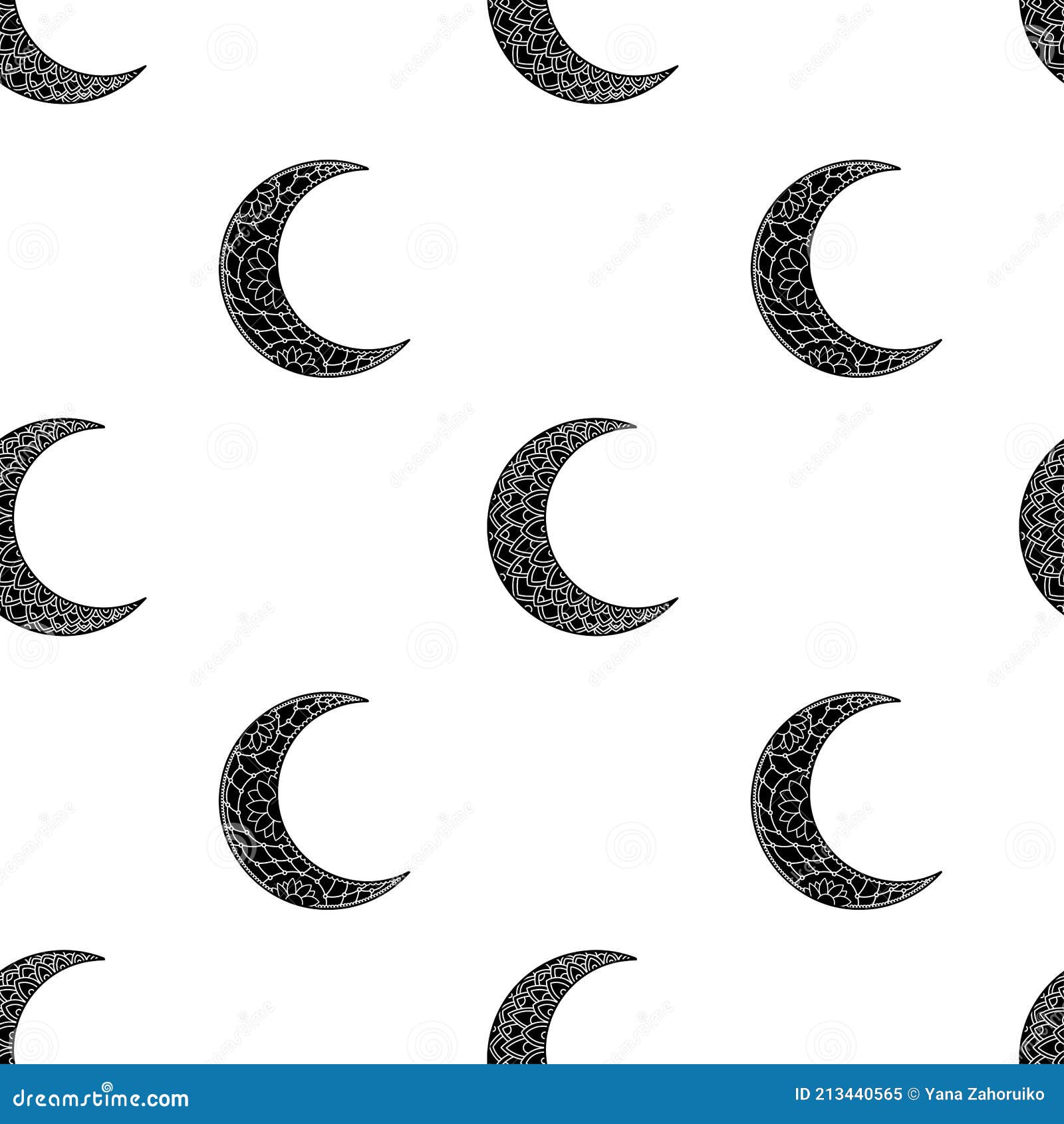 Moon Seamless Pattern. Black and White Digital Paper Stock Vector ...