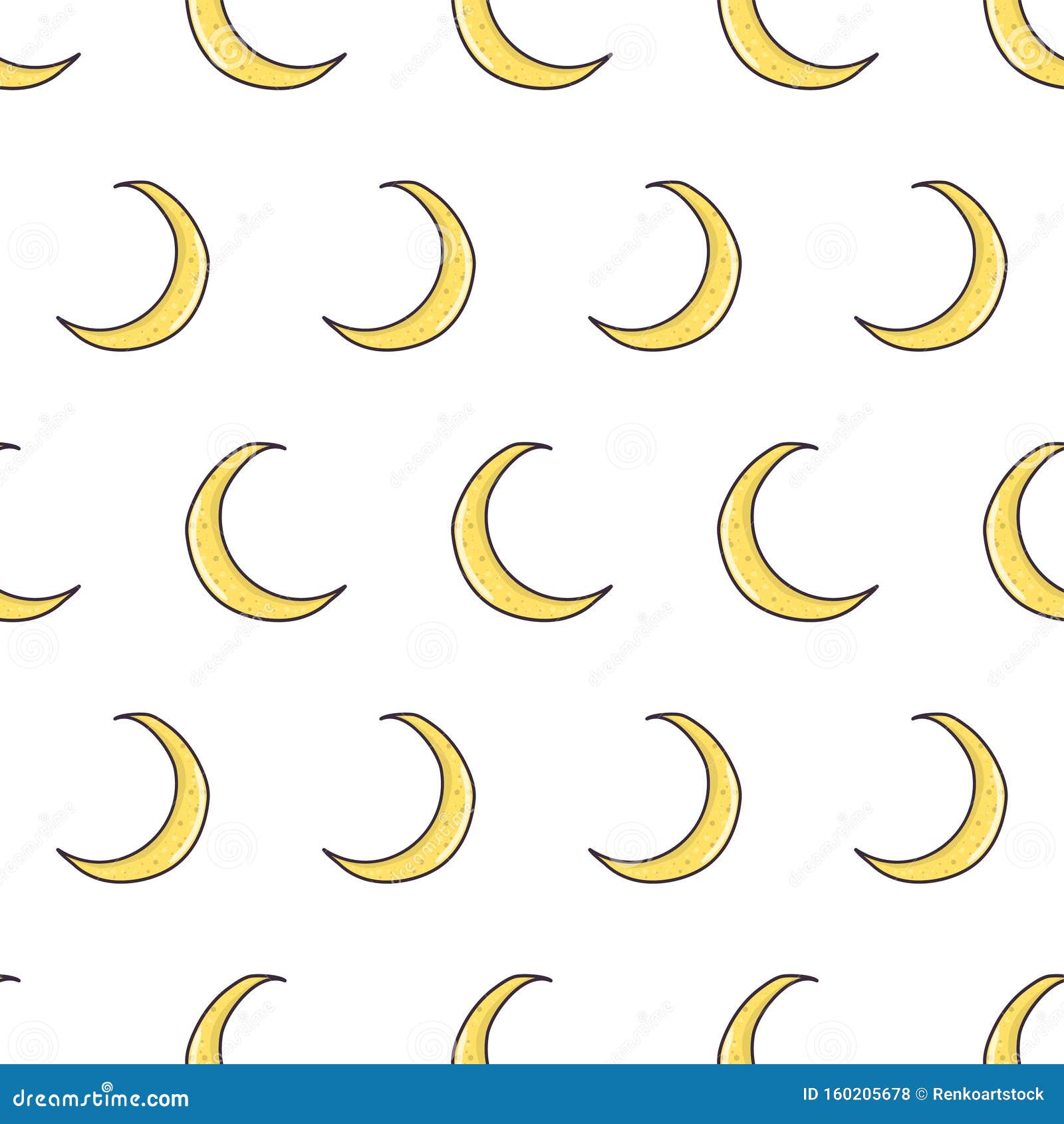 Moon Seamless Pattern in Doodle Style on White Background. Stock Vector ...