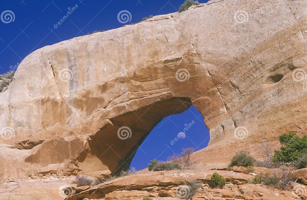 Moon Seen through Rock Formation Stock Image - Image of rock, geology ...