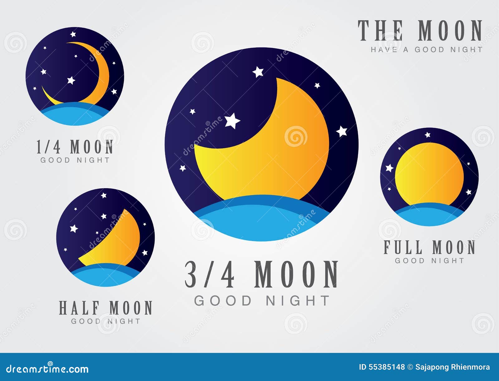 Moon Set Icon with Star Sky and Sea. Stock Vector - Illustration of ...