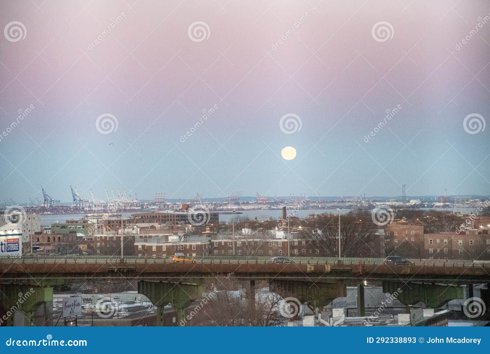 The Moon Sets Behind the Elevated Portion of the Brooklyn Queens ...