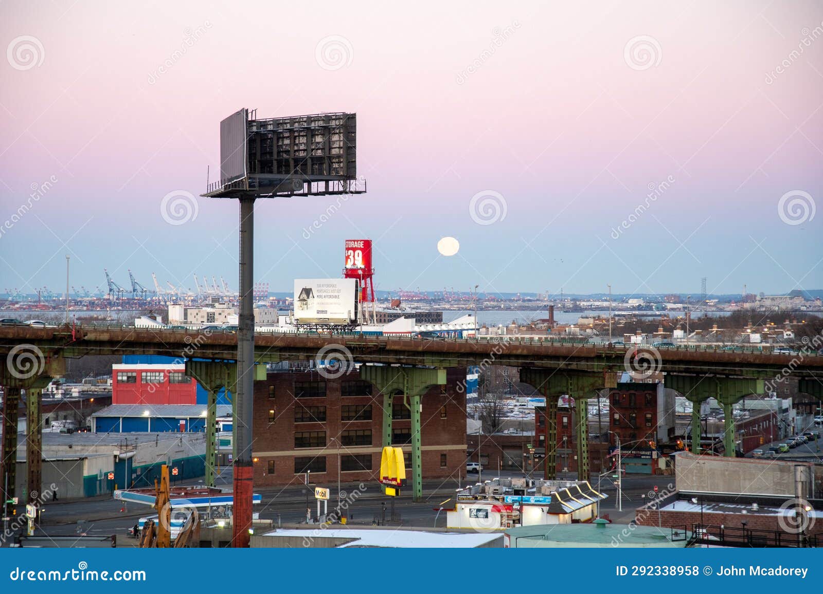 The Moon Sets Behind the Elevated Portion of the Brooklyn Queens ...