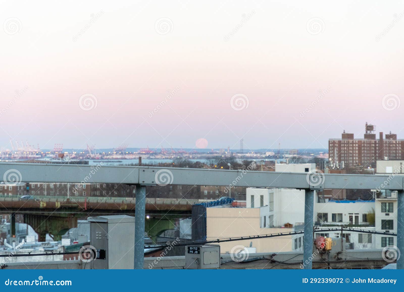 The Moon Sets Behind the Elevated Portion of the Brooklyn Queens ...